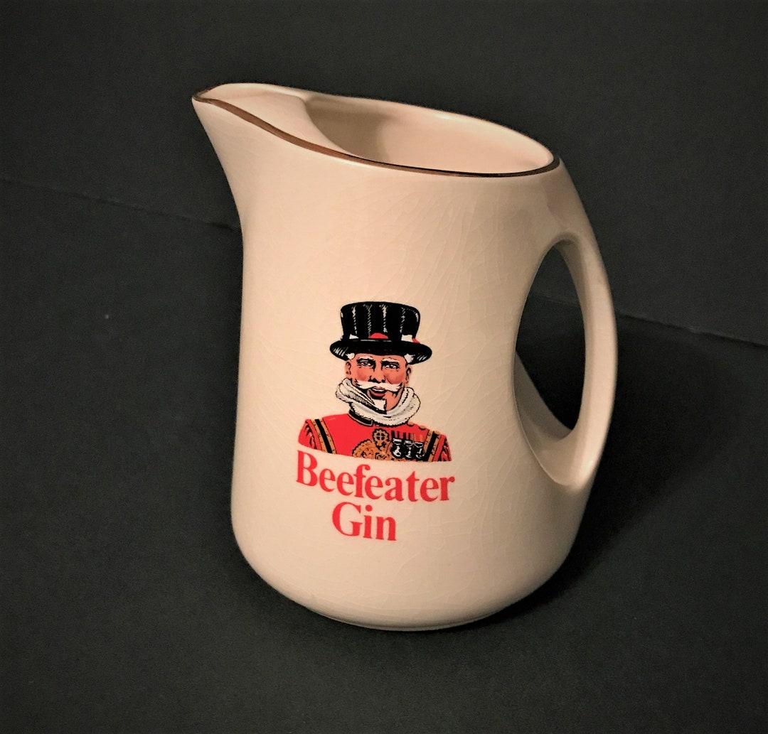 Beefeater Gin Pitcher With Handle, White and Red Ceramic Decanter, Gold ...