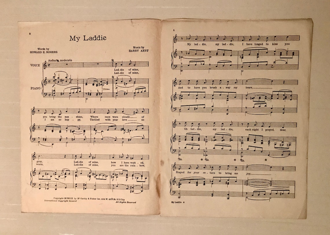 My Laddie Song Sheet Music Words By Howard Rodgers Music By Etsy