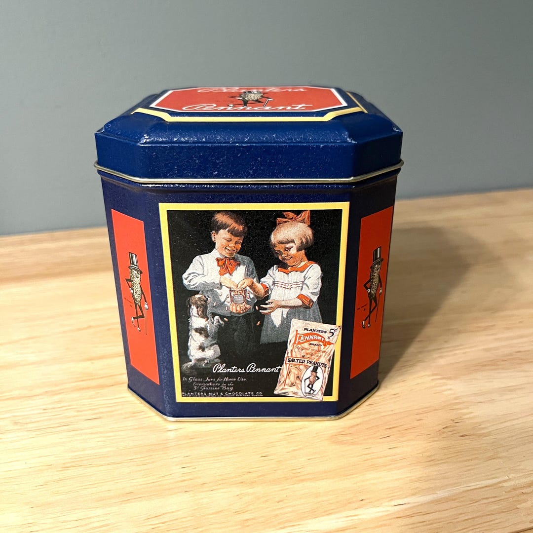 Vintage Planters Peanut Tin, Planters Pennant, Octagon Container ...