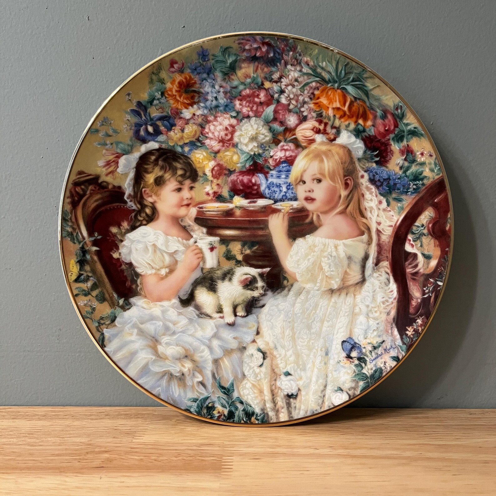 The Tea Party, Vintage Decorative Plate, Recco Art, Hearts and Flowers ...