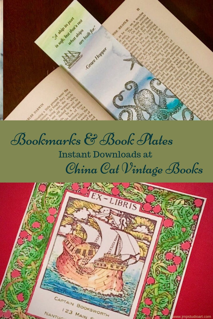 Printable Vintage Book Plates 4 Designs Cat Owl Flowers and - Etsy