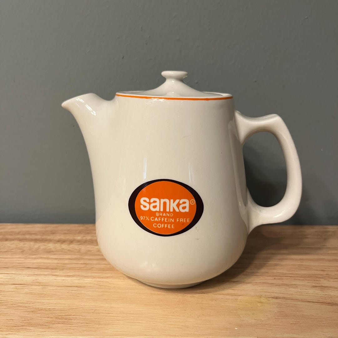 Vintage Sanka Coffee Decanter, Small Ceramic Pitcher, Orange and Brown ...
