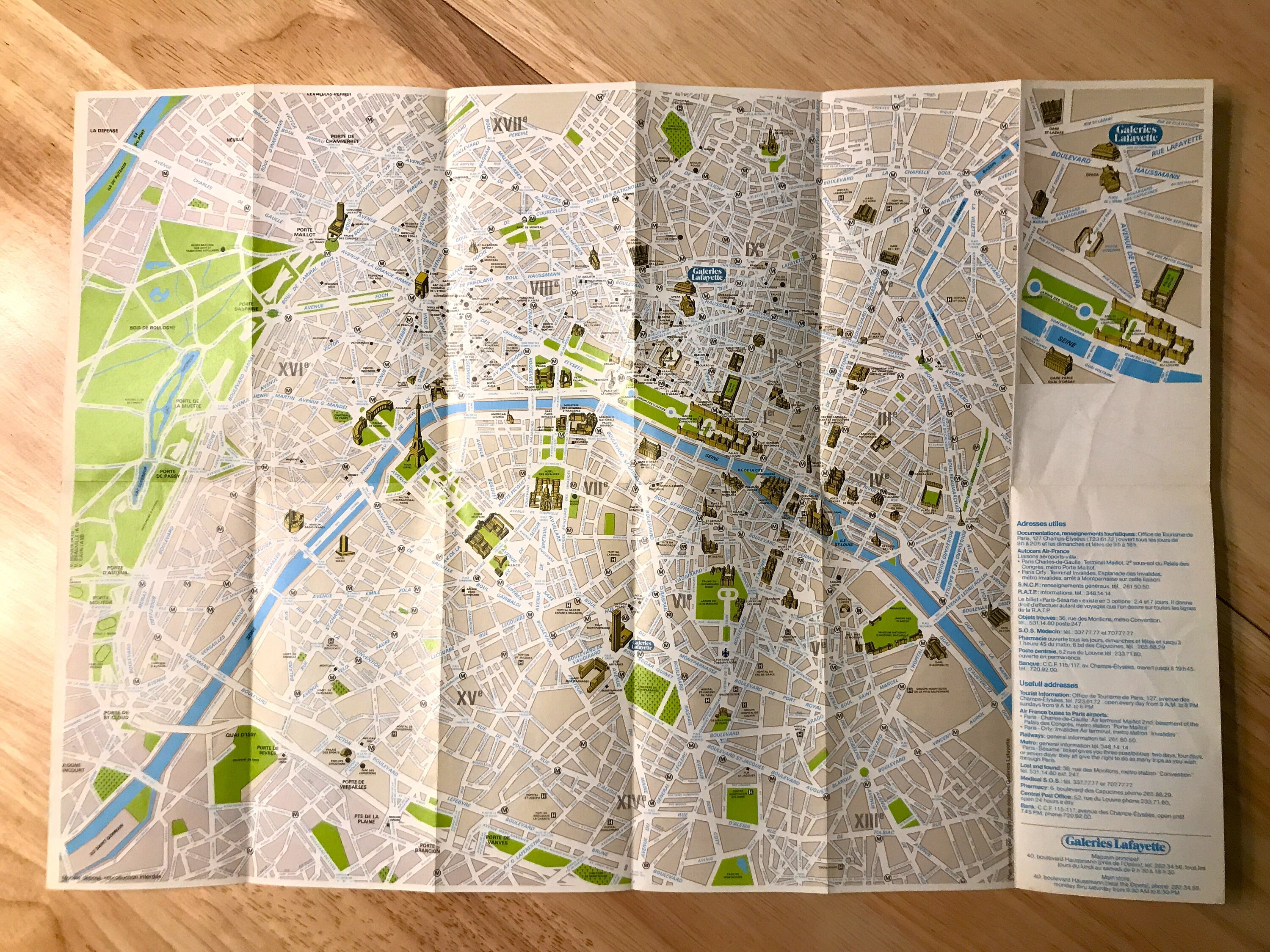 Vintage Galeries Lafayette, Paris France, Air France Map, 1980s Tourist ...