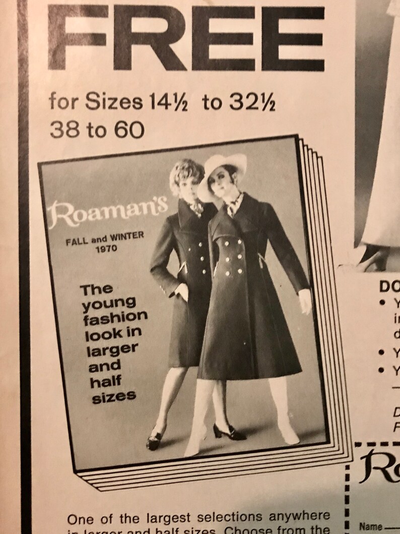 Roaman's Catalog Ad, 1970s Advertisement, Retro Ad for Plus Sizes ...