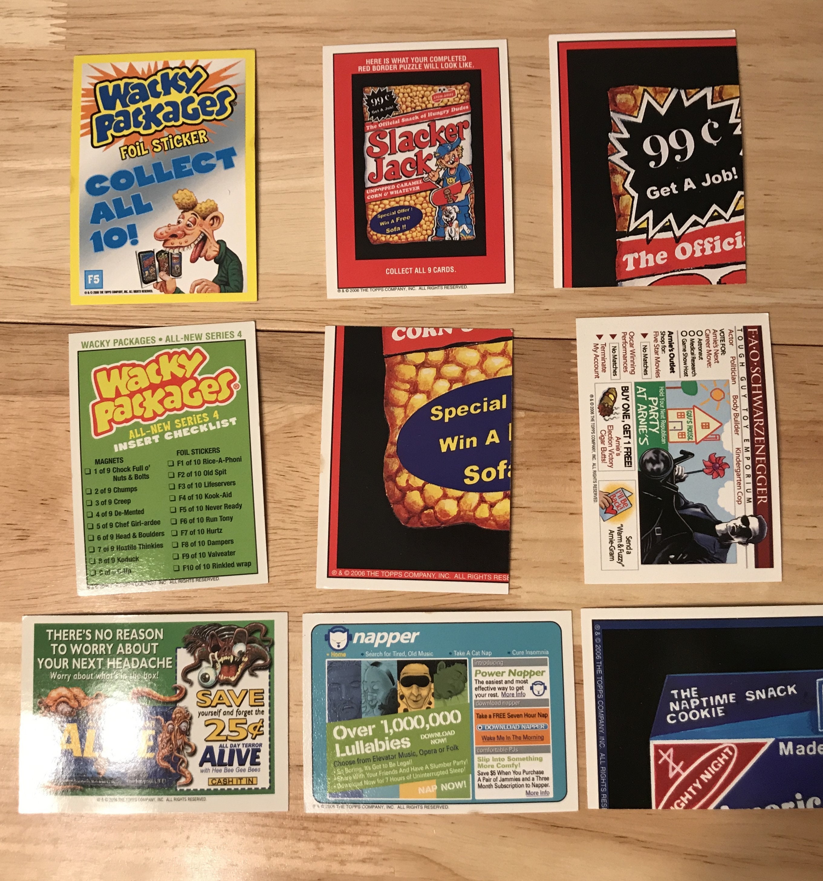 Wacky Packages Sticker Cards, Set of 9, Thomess Trainwreck, Brawl Park ...