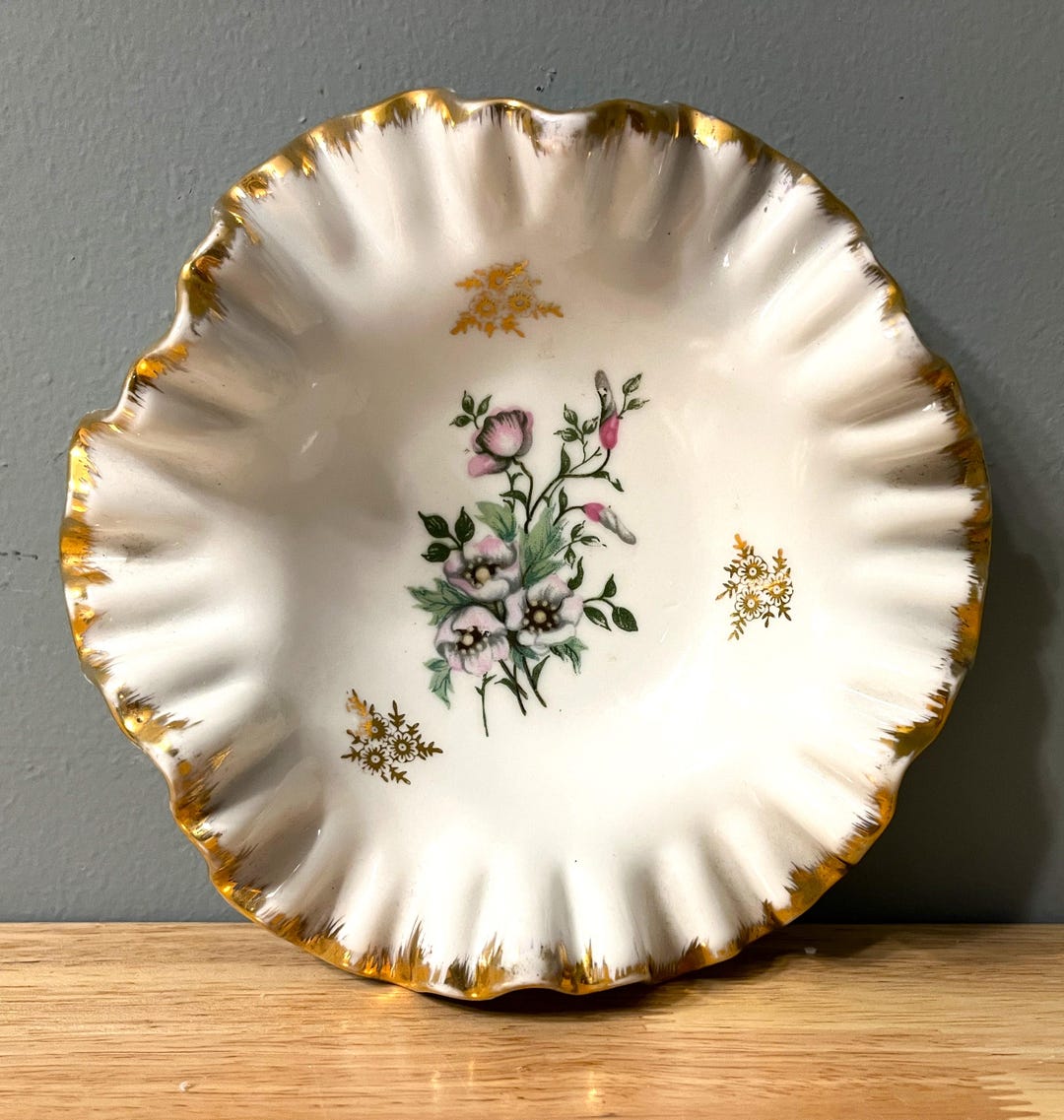 Vintage Royal Crown Candy Dish, Hand Painted Porcelain, Ribbon Ruffle ...