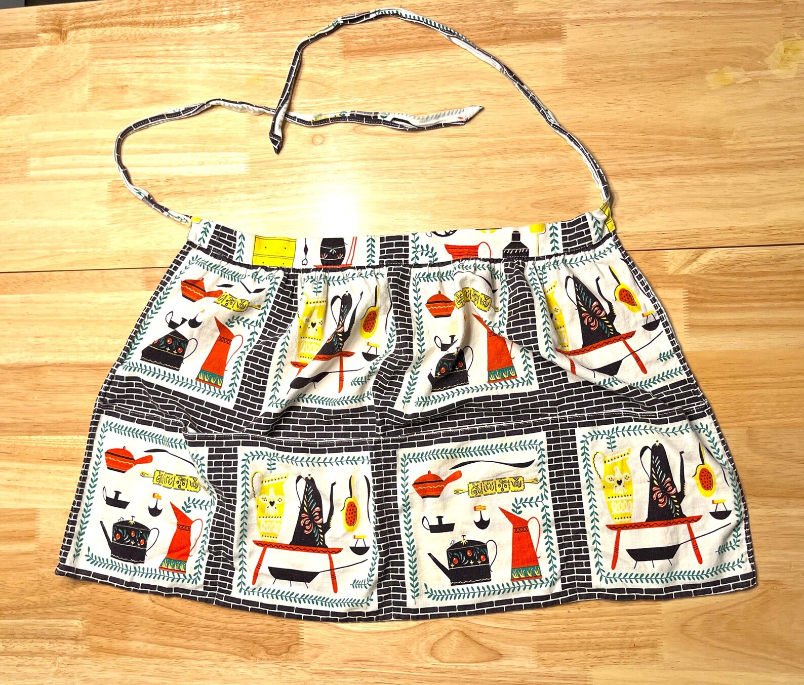 Vintage Half Apron, Colonial Teapot Theme, Handmade 1960s, Home ...