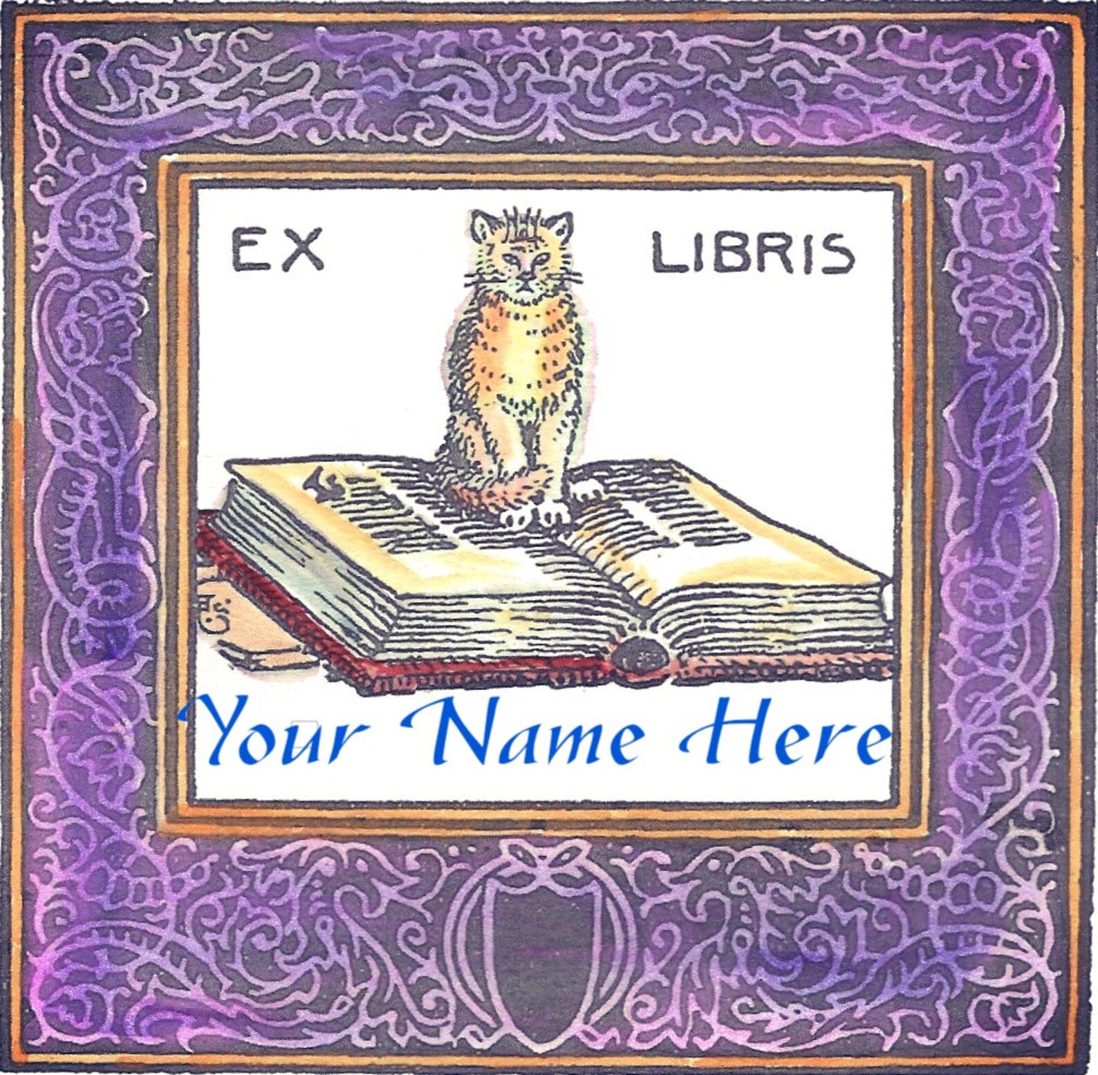 Printable Vintage Book Plates 4 Designs Cat Owl Flowers and - Etsy