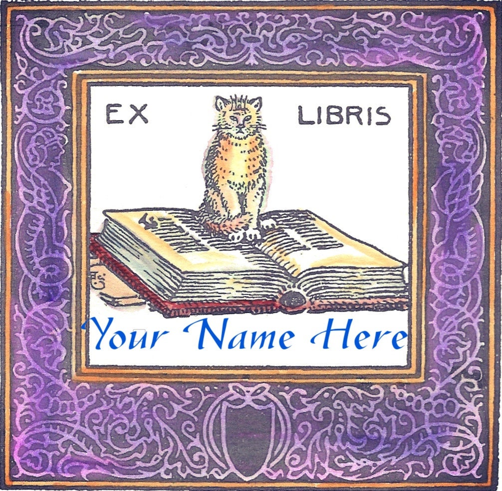 Printable Vintage Book Plates 4 Designs Cat Owl Flowers and - Etsy