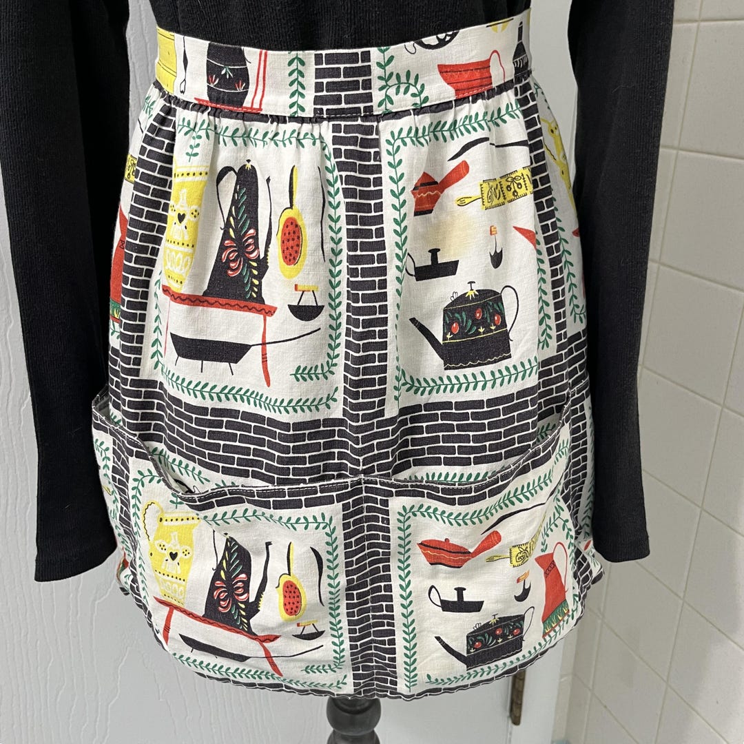 Vintage Half Apron, Colonial Teapot Theme, Handmade 1960s, Home ...