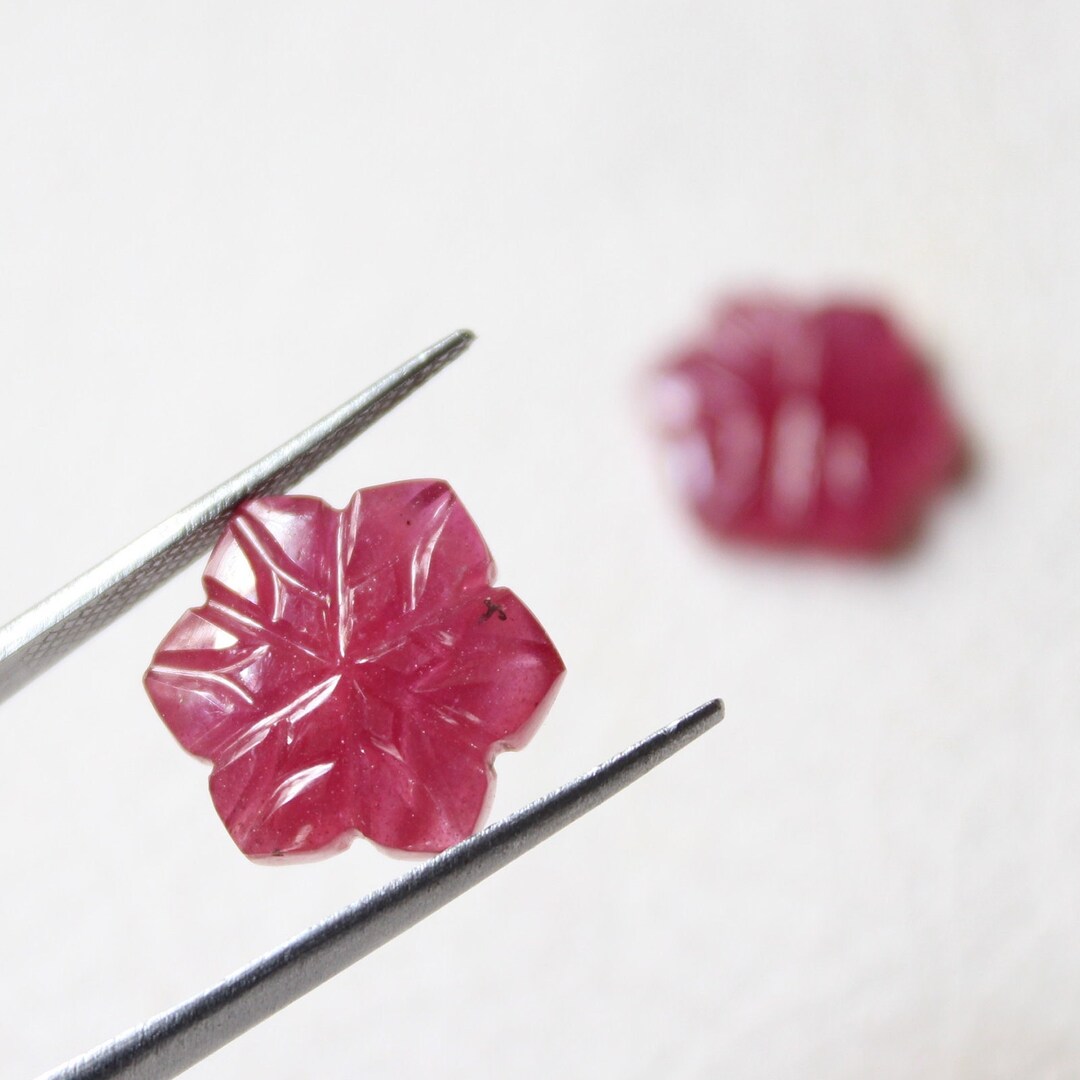 Hand Carved Ruby Gemstone: Pinkish Flower Carving (16x14x4 MM) - Etsy