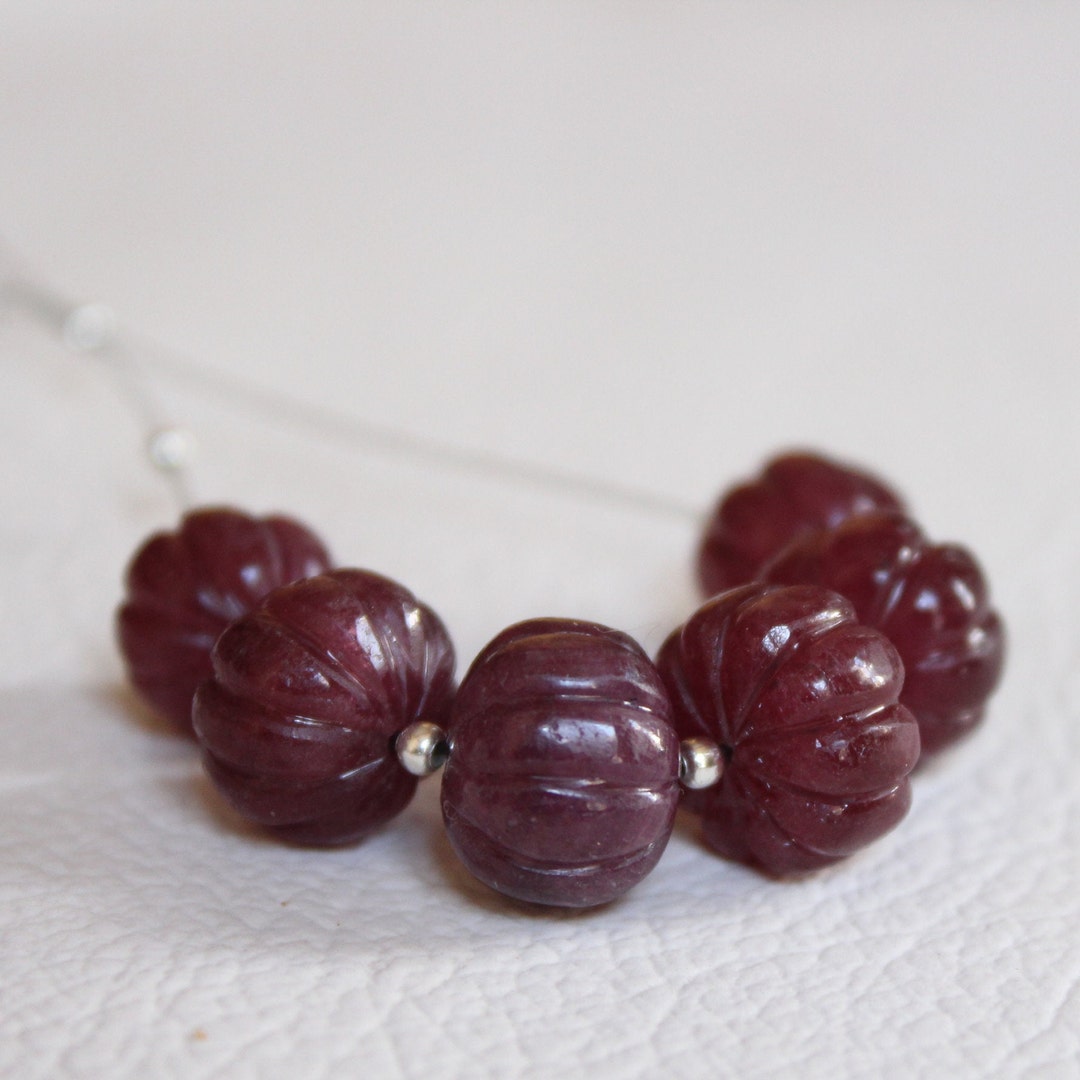 Classic Big 6 Picsec Ruby Gemstone Plain Carved Mellon Pumpkin Rondelle ...