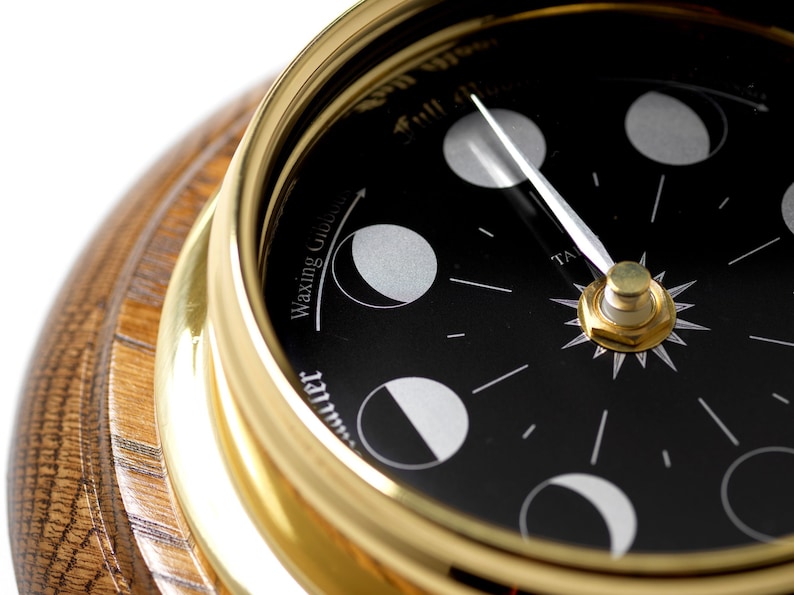 Tabic Prestige Handmade Brass Moon Phase Clock With a Jet Black Dial ...