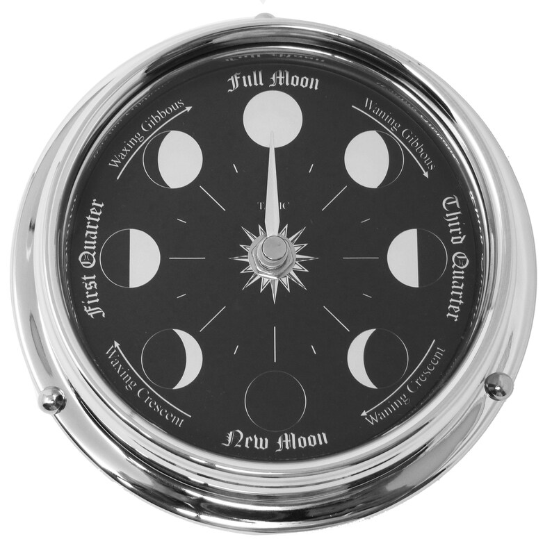 Tabic Prestige Handmade Moon Phase Clock in Chrome With Jet Black Dial ...