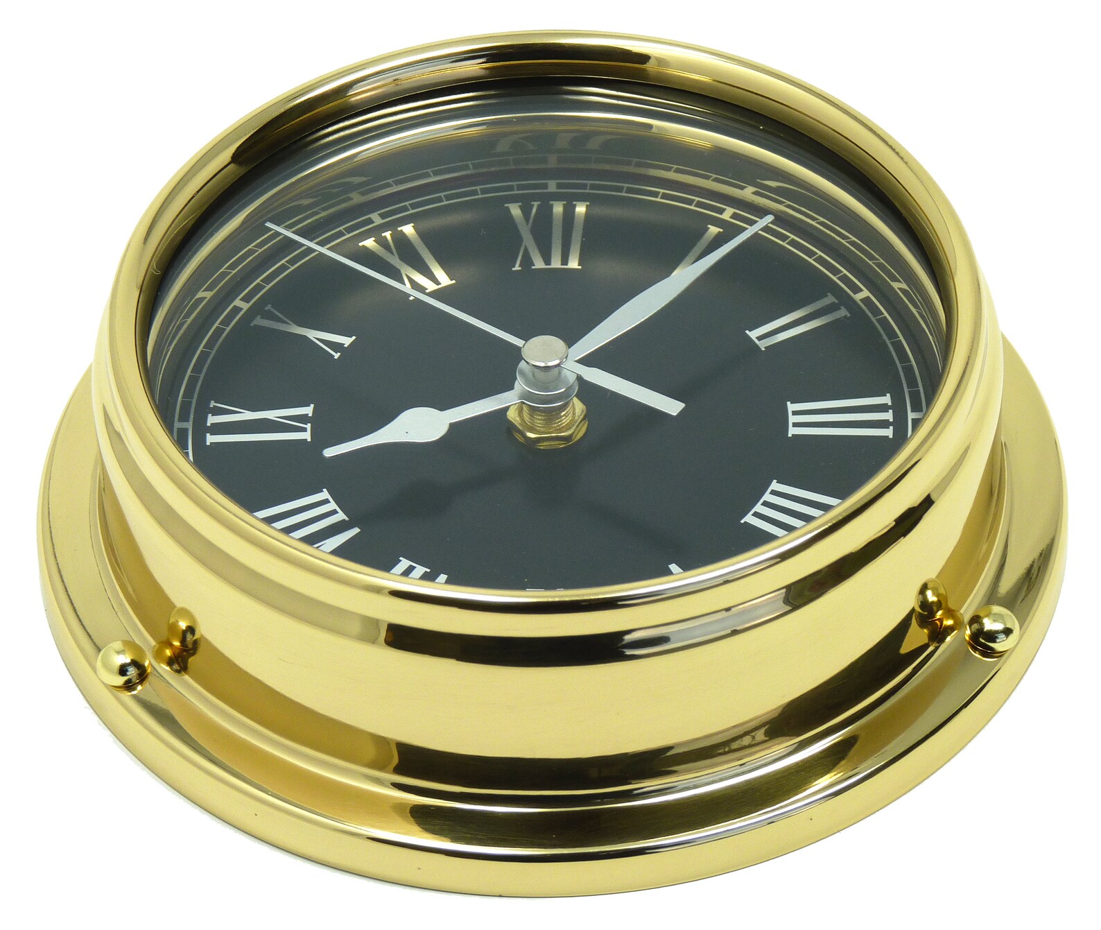 Tabic Prestige Roman Numeral Clock in Solid Brass With Jet Black Dial ...