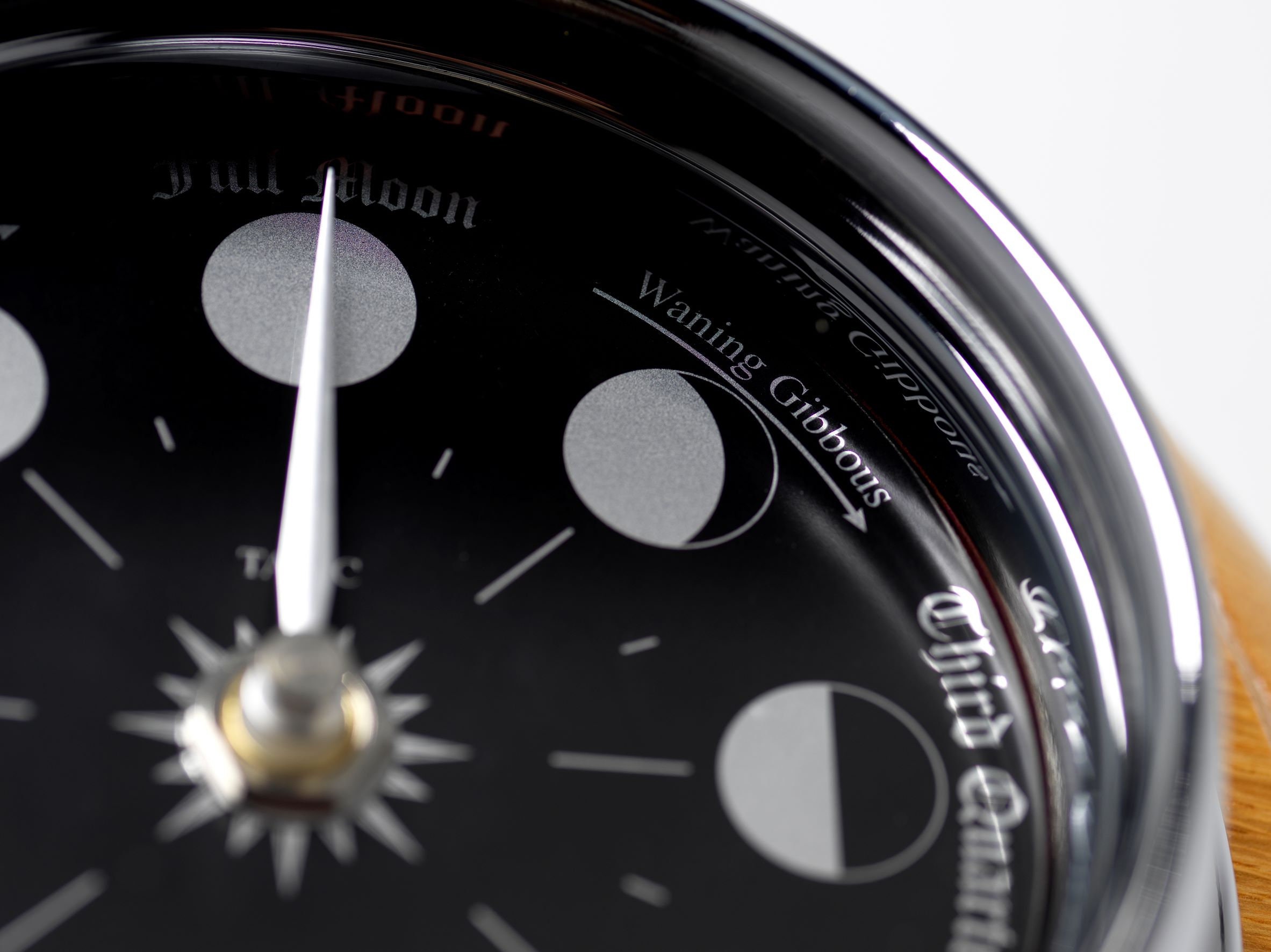 Tabic Handmade Prestige Moon Phase Clock in Chrome on an English Oak ...