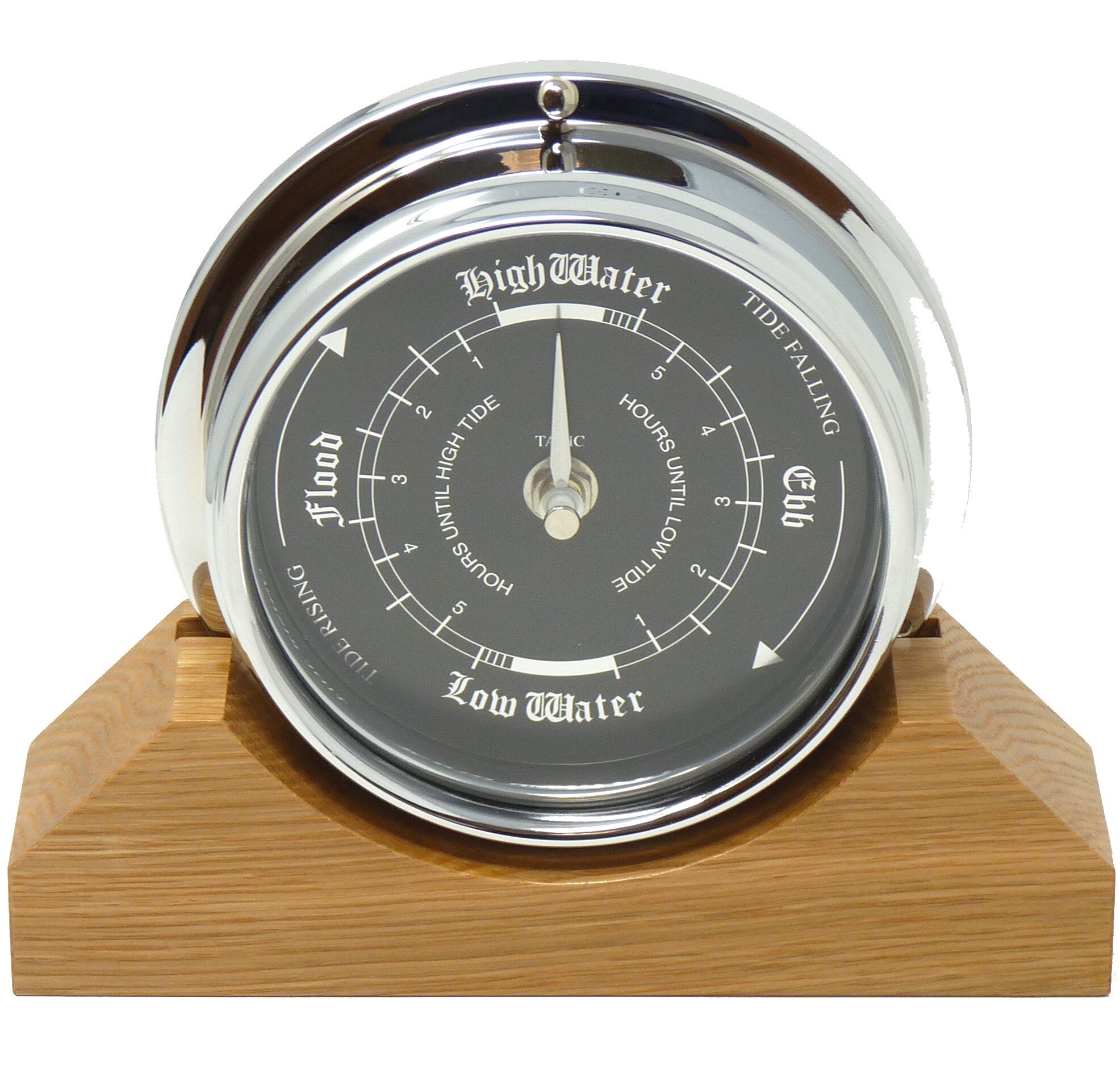 Handmade Prestige Tide Clock in Chrome on an English Oak Mantel/display ...