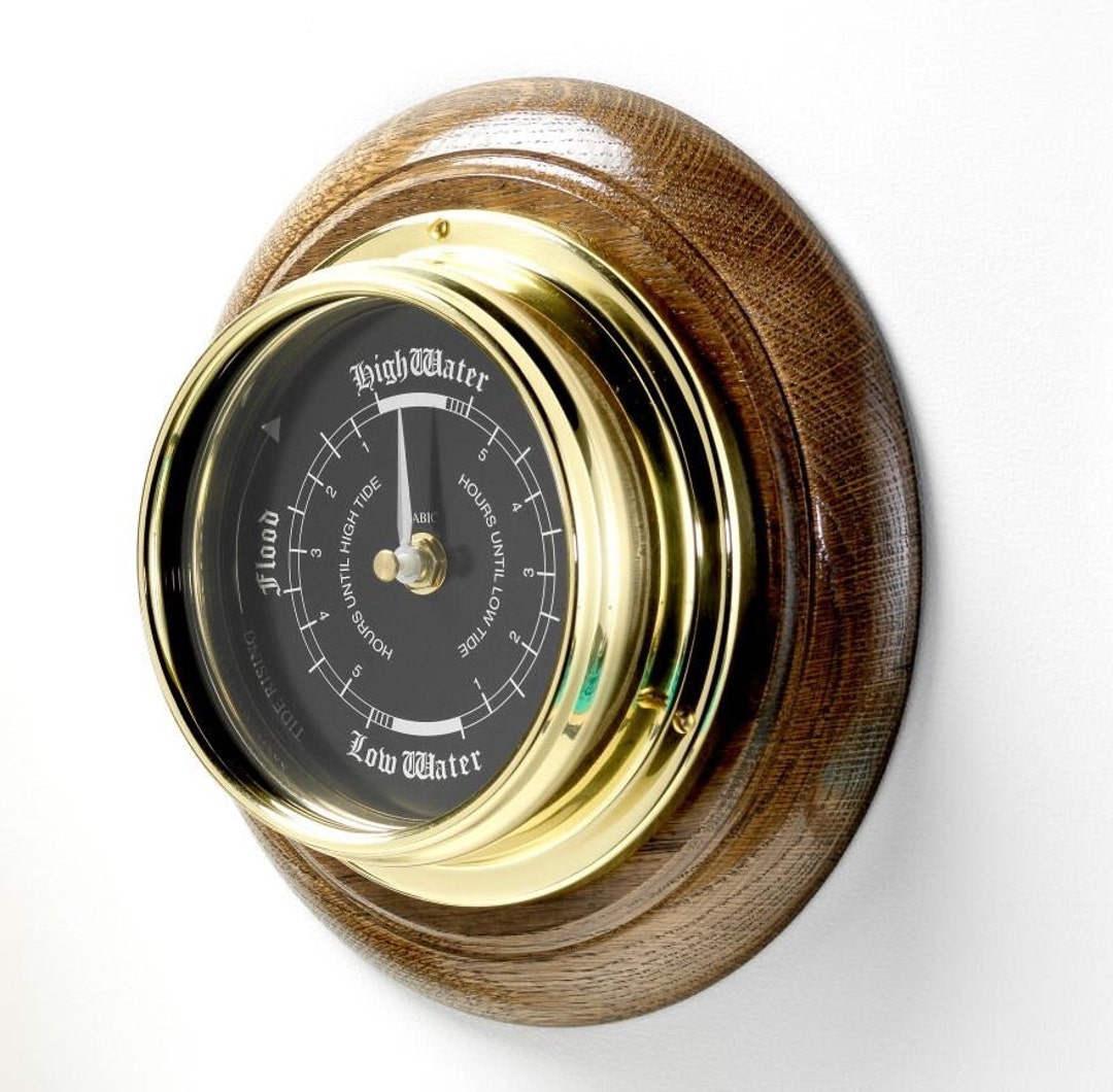 Tabic Prestige Brass Tideclock With Jet Black Dial, Mounted on a Solid ...