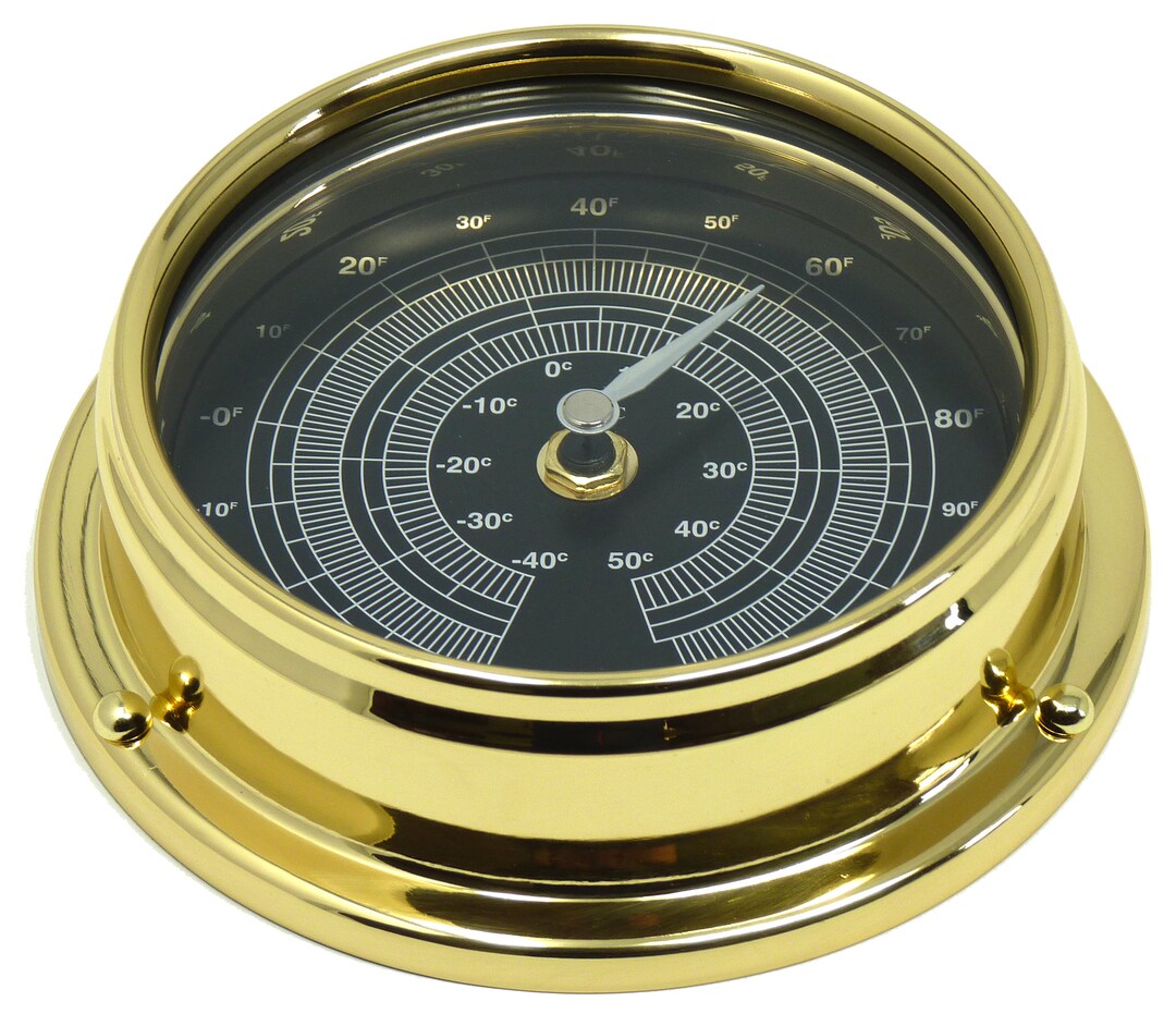 Tabic Prestige Solid Brass Thermometer With Jet Black Dial, Heavy Brass ...