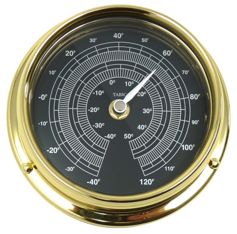 Tabic Prestige Solid Brass Thermometer With Jet Black Dial, Heavy Brass ...