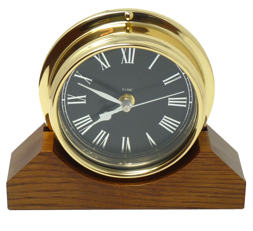 Handmade Solid Brass Roman Clock Mounted on an English Oak Mantel ...