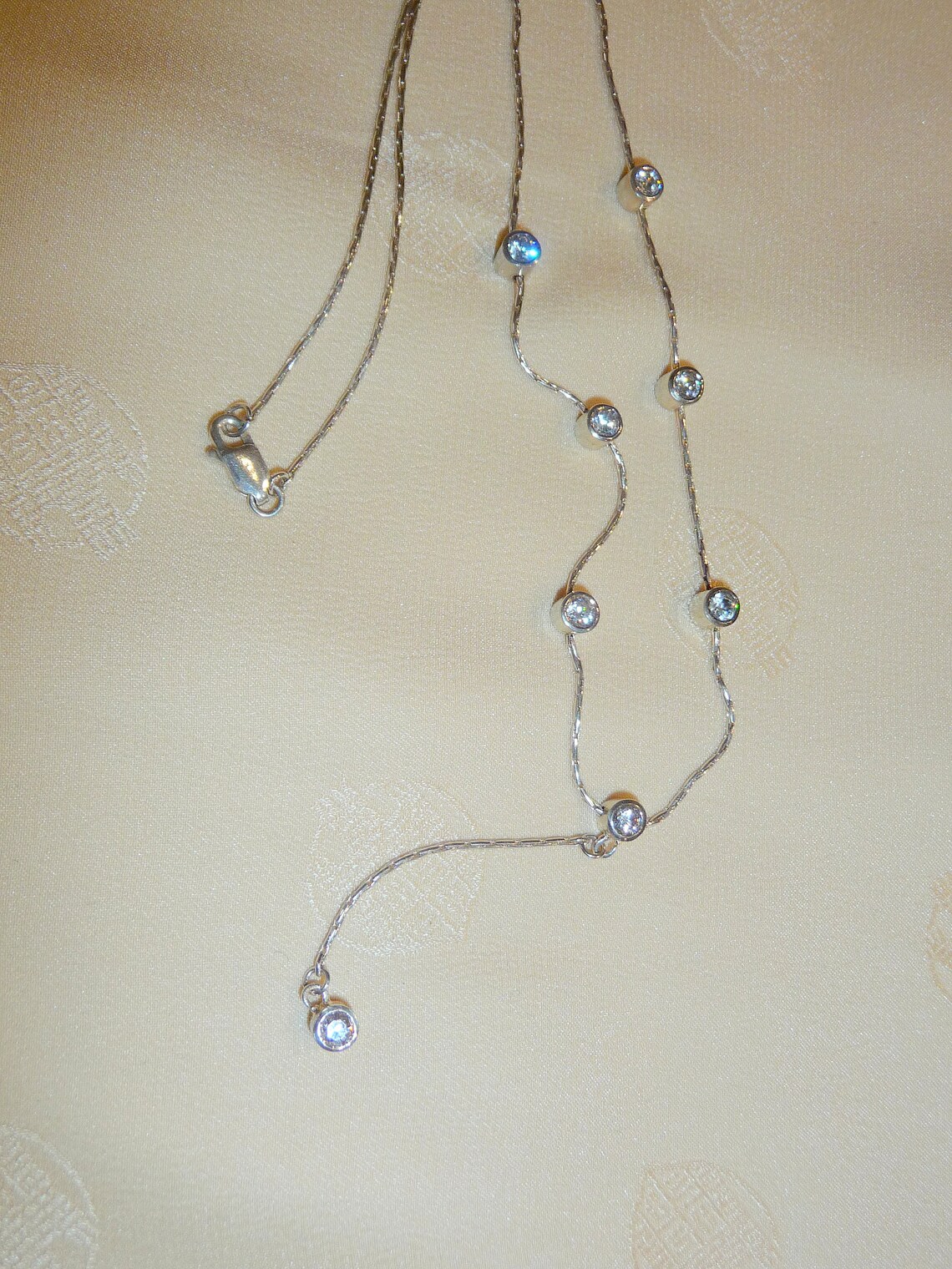 Silver chain with bezel set crystals or CZ stones lariat | Etsy