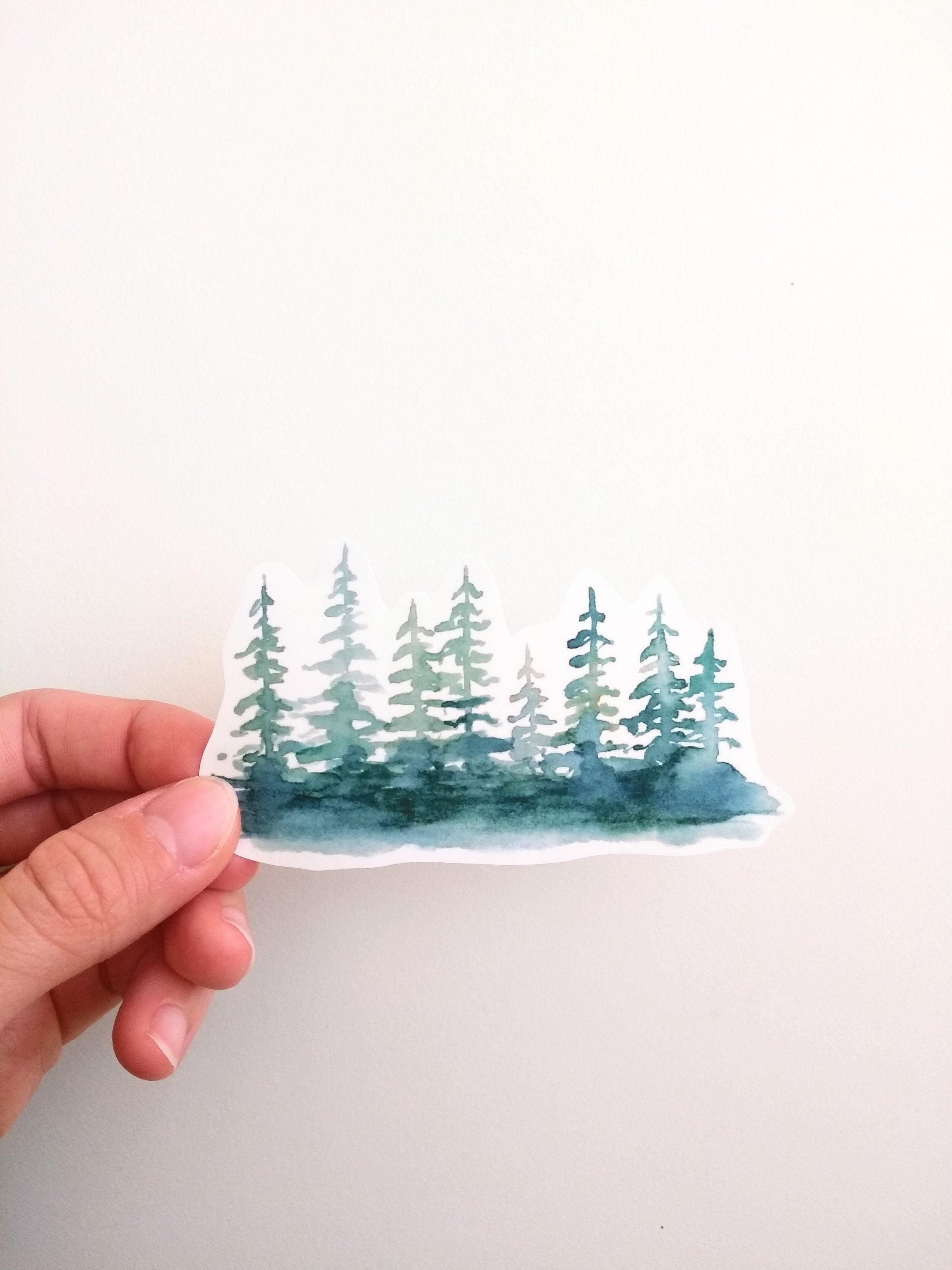 Pine Trees Sticker Watercolor Vinyl Sticker for Laptops and | Etsy