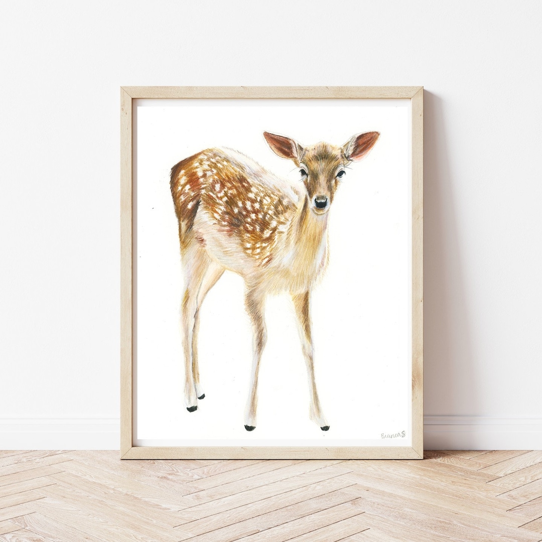 Dibujo de gamo Gamo a lápiz de colores Gamo Obra de arte - Etsy España