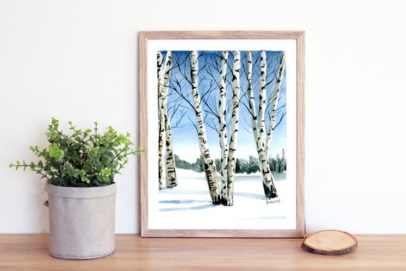 Fine Art Print of Watercolor Winter Birch Trees Print - Etsy