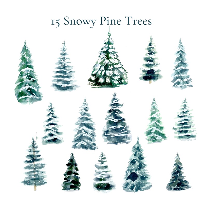 Watercolor Winter Pine Trees Clipart, Snowy Pine Trees Graphic ...