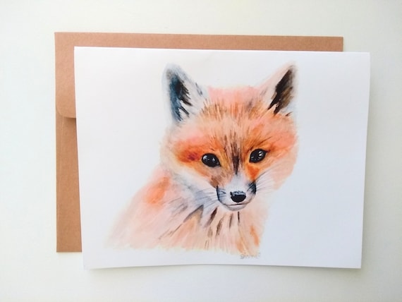 Fox Greeting Card // A2 Fox Pup Birthday Card // Blank Inside | Etsy