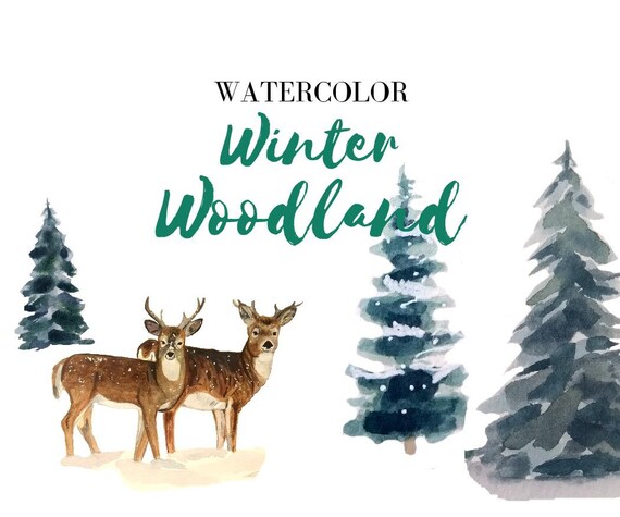 Watercolor Winter Clip Art Winter Woodland Watercolor - Etsy UK