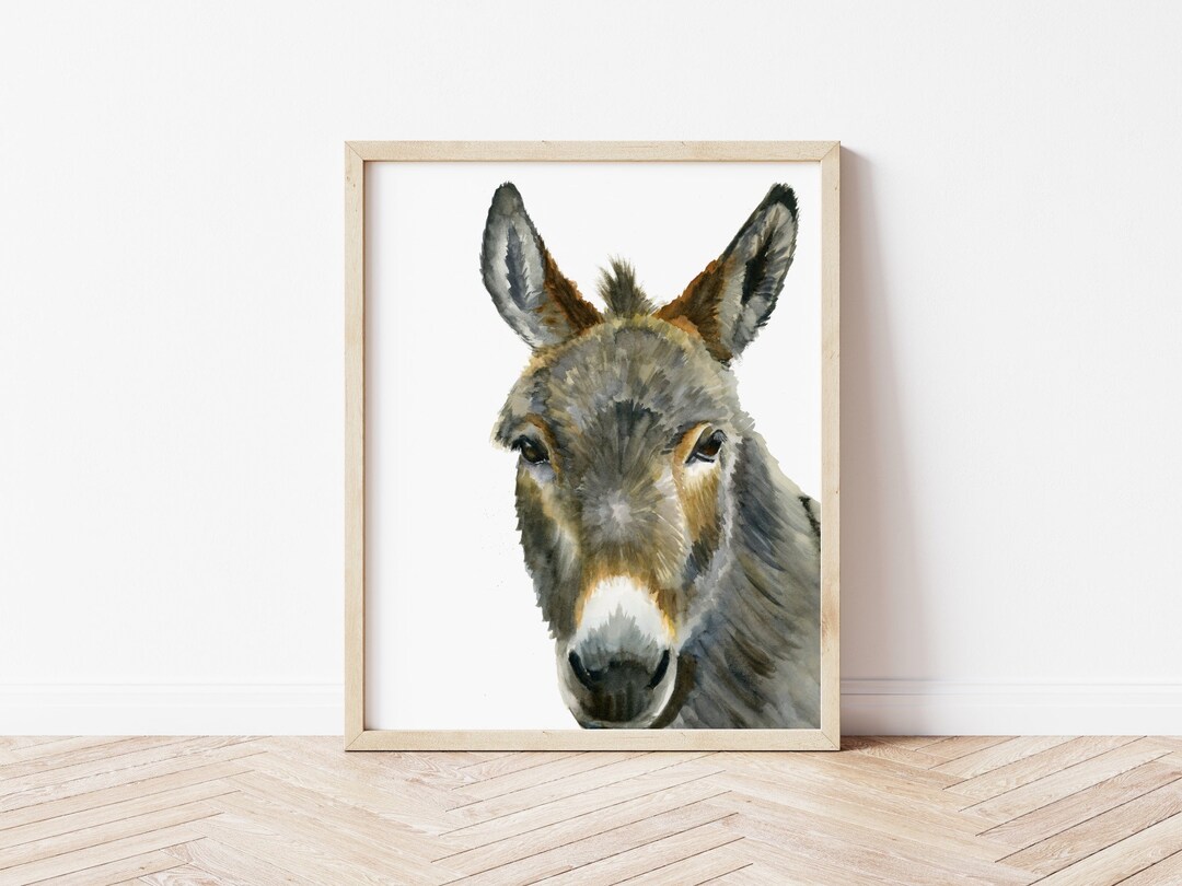 Watercolor Donkey Painting, ORIGINAL Cute Watercolor Donkey , Nursery ...