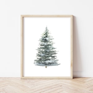 Winter Tree Printable, Evergreen Digital Download, Snowy Winter Forest ...