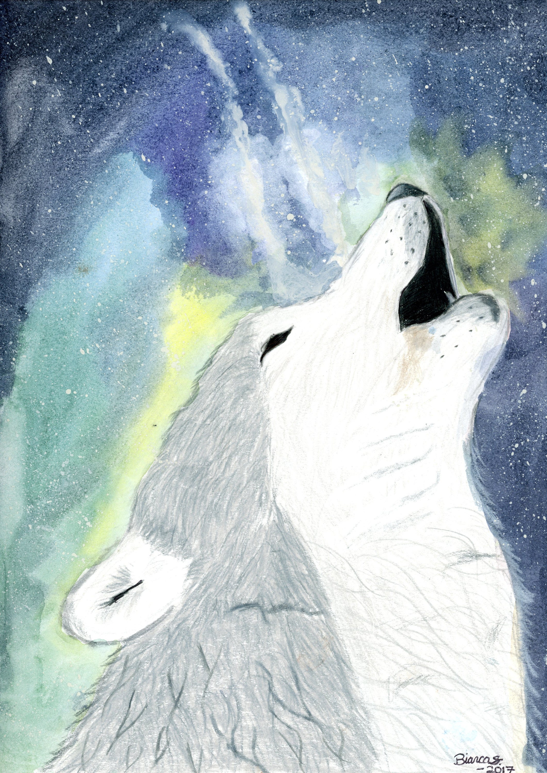 Watercolor and Colored Pencil Wolf Painting Original Howling - Etsy