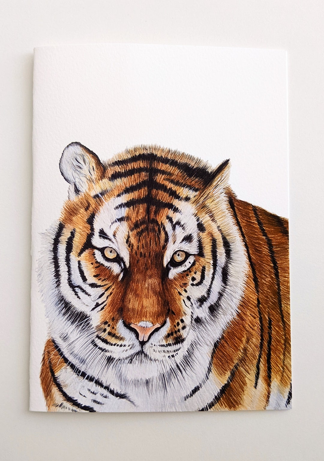 Tiger Greeting Card, Colored Pencil Tiger, Blank Inside, Textured Card ...