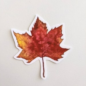 Fall Leaf Stickers, Watercolor Maple Leaf Vinyl Sticker, Autumn ...