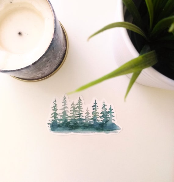 Pine Trees Sticker Watercolor Vinyl Sticker for Laptops and | Etsy