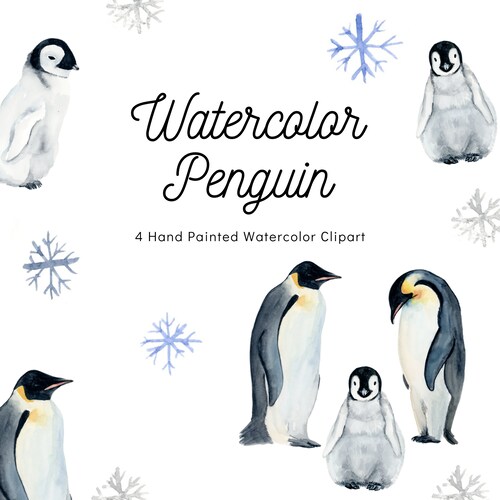 Watercolor Penguin Clipart Transparent Background Cute - Etsy