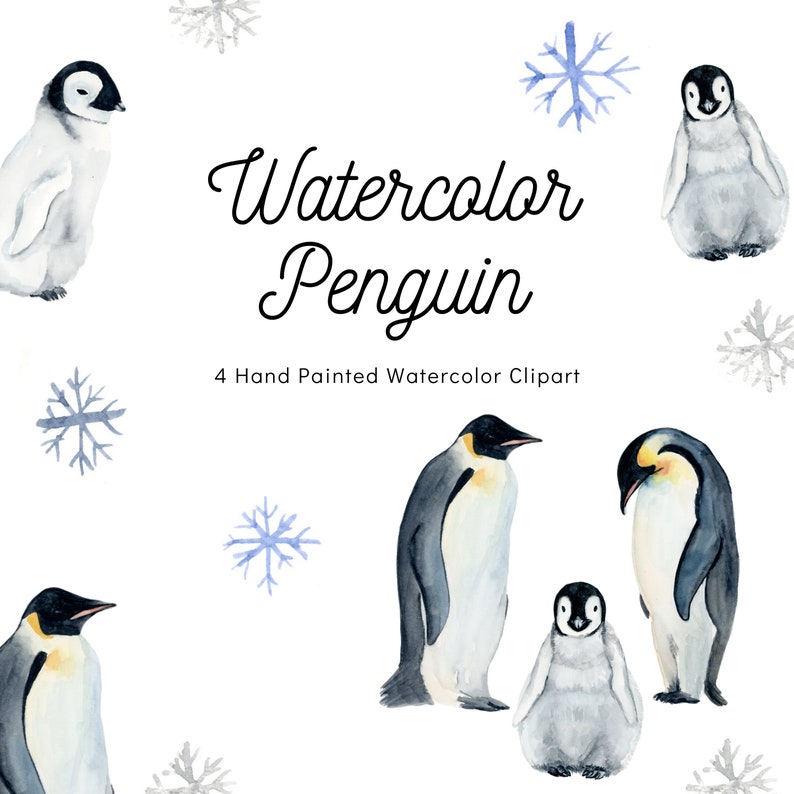 Watercolor Penguin Clipart Transparent Background Cute - Etsy