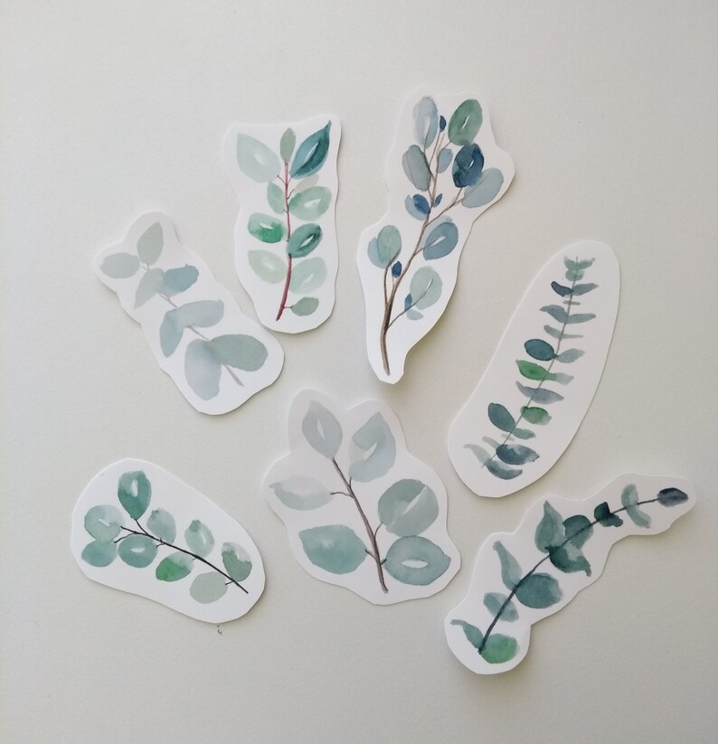 Eucalyptus Plants Watercolor Vinyl Sticker Set of 7 - Aesthetic ...