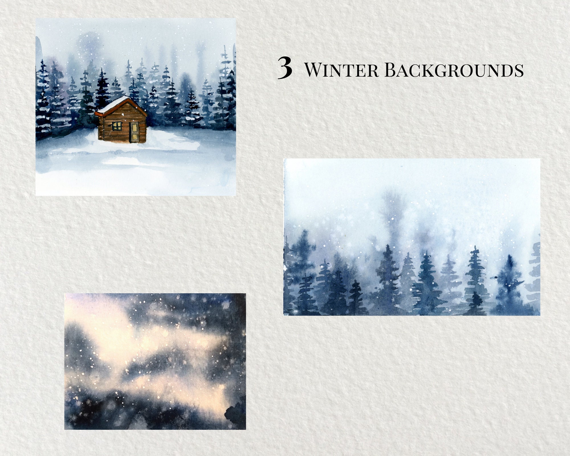 Watercolor Winter Clip Art, Winter Woodland, Watercolor Wildlife, Snow ...