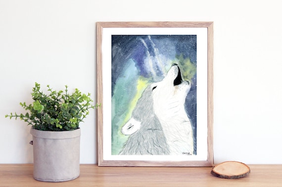 Watercolor and Colored Pencil Wolf Painting Original Howling | Etsy