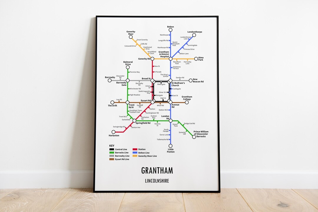 Grantham Lincolnshire Underground Style Transport Street Map Print ...