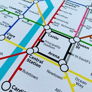 Cardiff, Wales Customisable Underground Style Metro Map Print – Modern ...