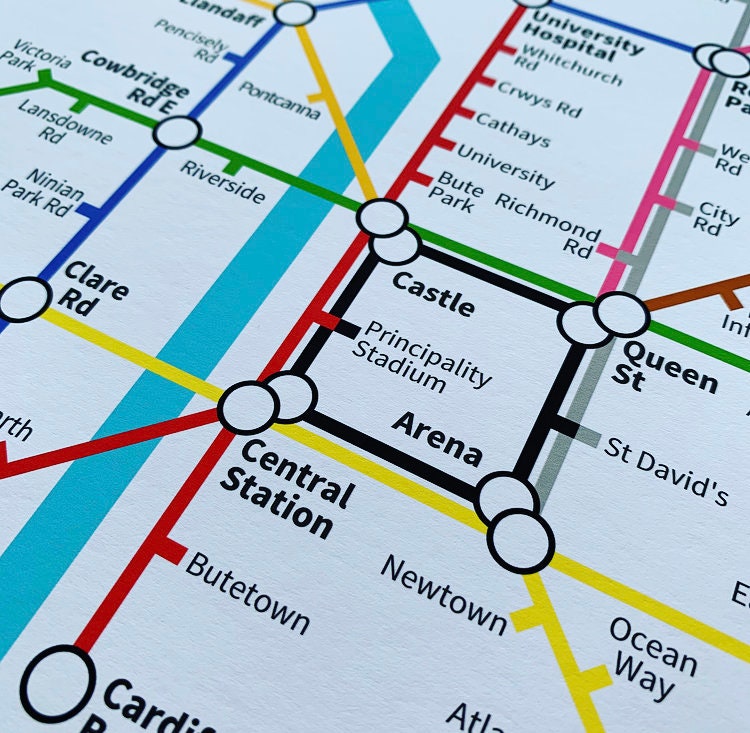 Cardiff Wales Underground Style Transport Street Map Print | Etsy UK