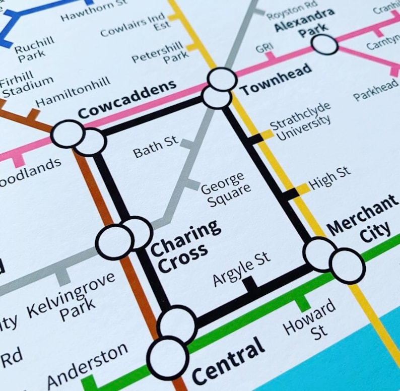 Glasgow Scotland Underground Style Transport Street Map Print - Etsy UK