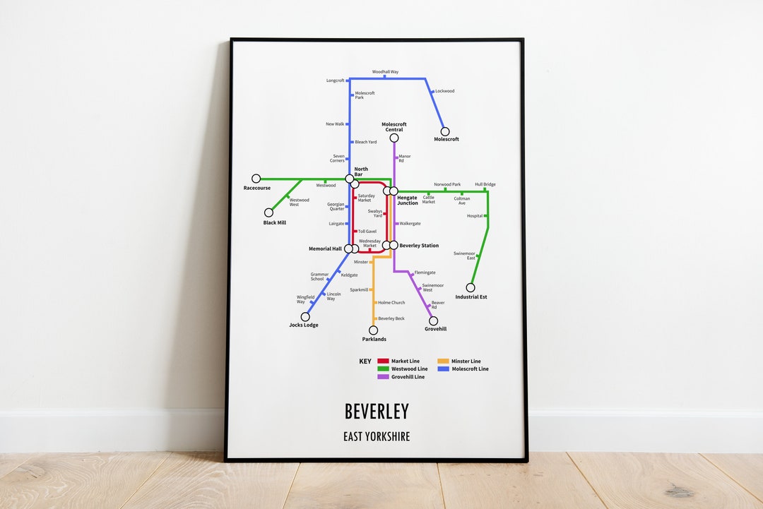 Beverley, East Yorkshire Customisable Underground Style Metro Map Print ...