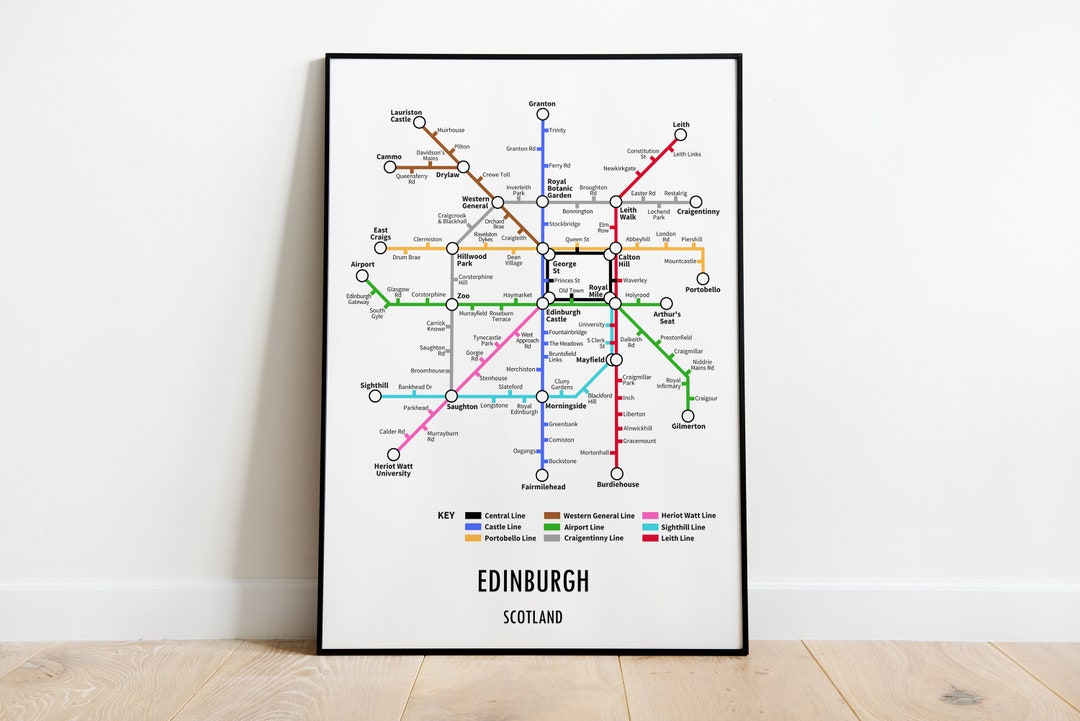 Edinburgh Midlothian Scotland Underground Style Transport Street Map ...