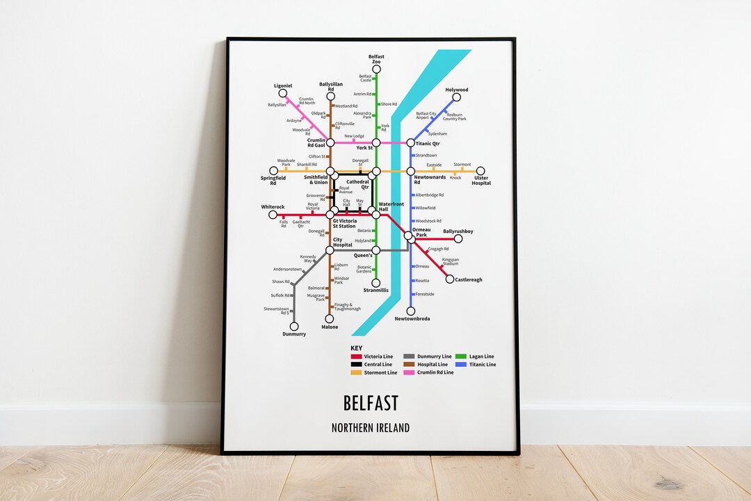 Belfast Northern Ireland Underground Style Transport Street Map Print ...